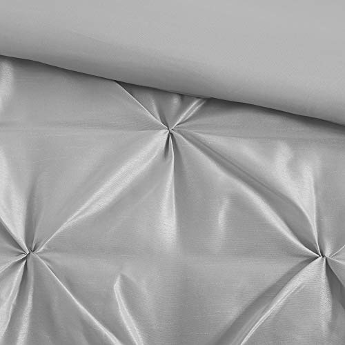 Madison Park Laurel Cozy Comforter Set - Traditional Tufted Faux Silk Design, All Season Down Alternative Bedding with Matching Shams, Decorative Pillow, Grey Queen(90"x90") 7 Piece