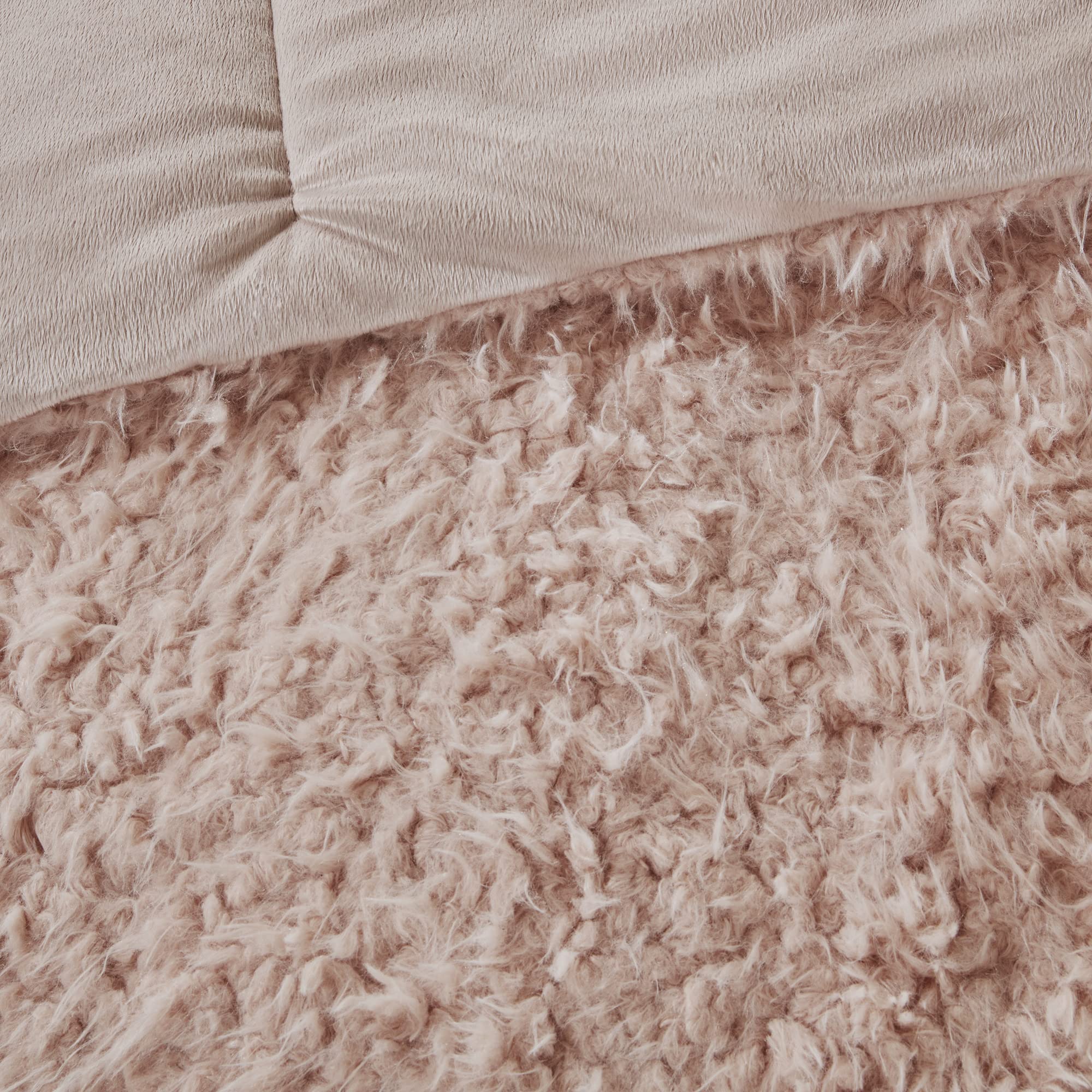 Madison Park Nova Luxury Soft Mohair Reverse Faux Mink Comforter Set, Full/Queen 90"x90", Blush Pink