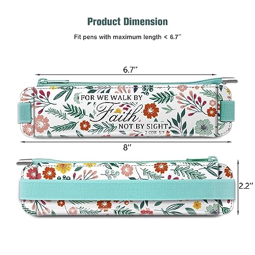 FINPAC 2-Pack Elastic Pencil Case for Notebook, Leather Pen Holder Stationery Zipper Bag for Pencils, Markers, Pen Pouch w/Elastic Band for Bible Journaling, Planners, Tablets (Spring Bloom & Lilac)