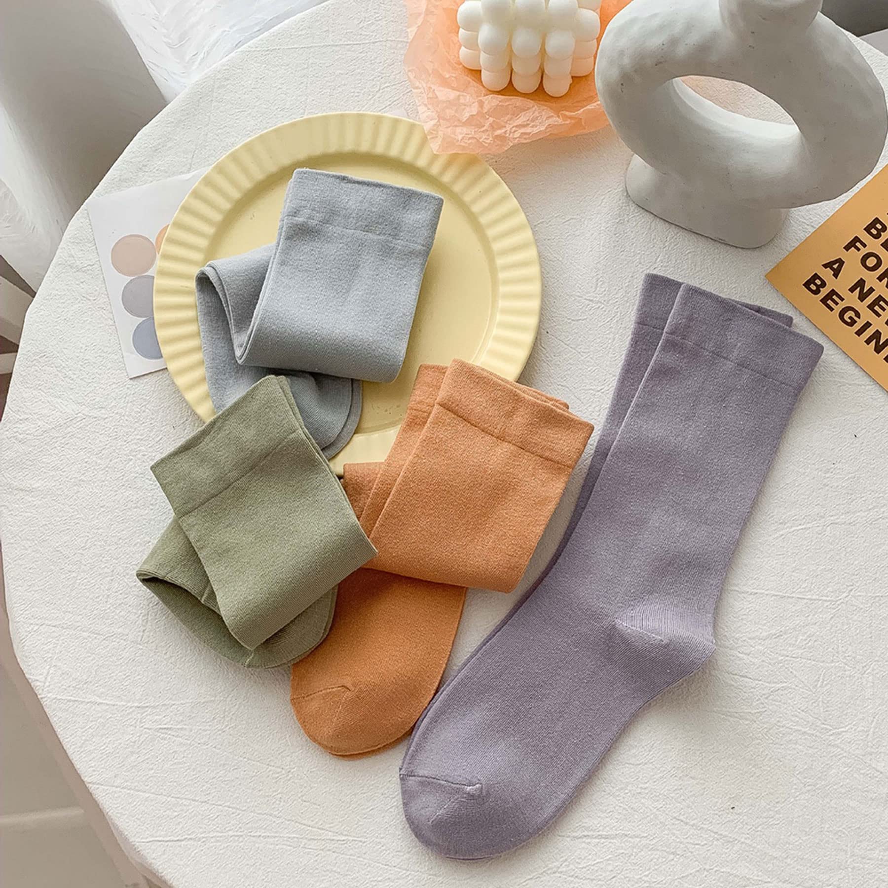 CROMIITSM 10 Pairs Morandi Casual Cotton Socks for Women, Soft Bootie Above Ankle Crew Socks, Breathable Socks for Girls