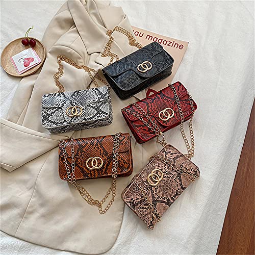 Unique Double O Design Snake Skin Magnetic Closure Crossbody Purse Shoulder Bag for Women & Girls (Red)