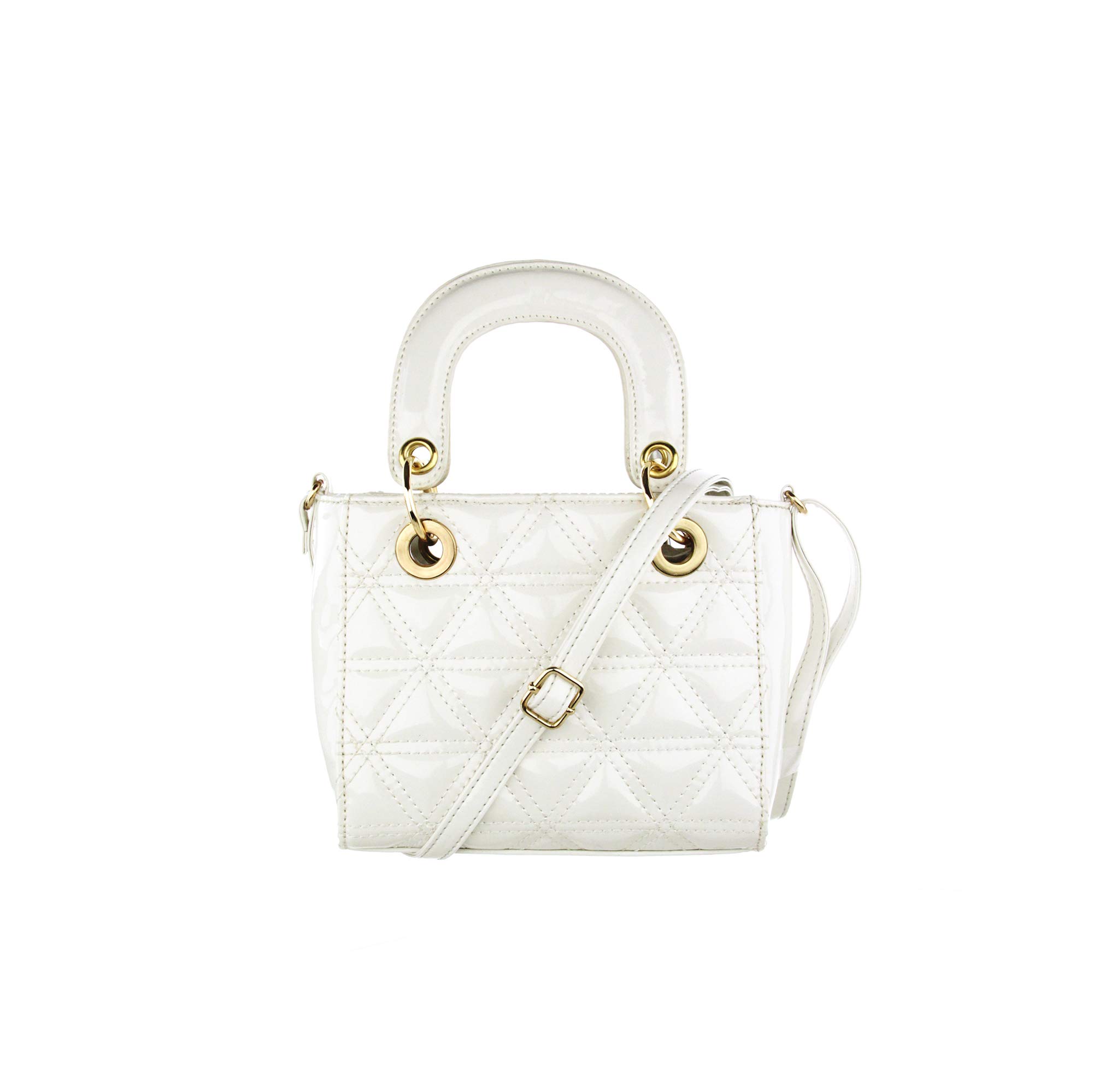 Olivia Miller Women's Faux Patent Leather Quilted Crossbody Mini Chic Handbag