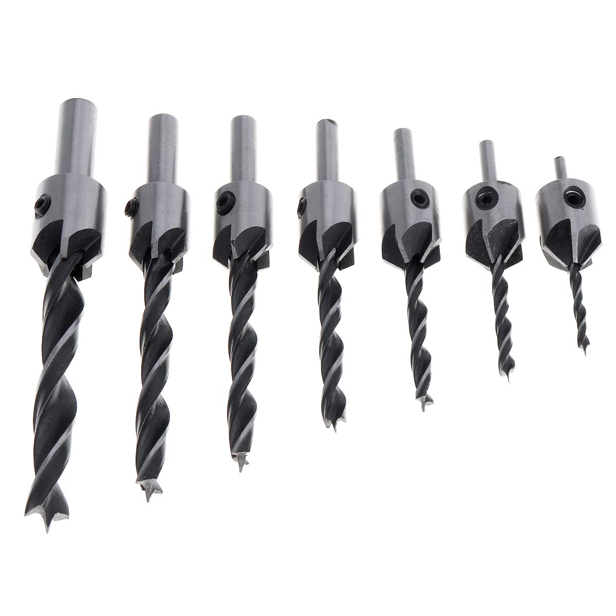 CLAHJQX Countersink Drill Bit Set, 7pcs 3-10mm HSS 5 Flute Round Handle Woodworking Chamfer Woodworking Drill Hole Drilling