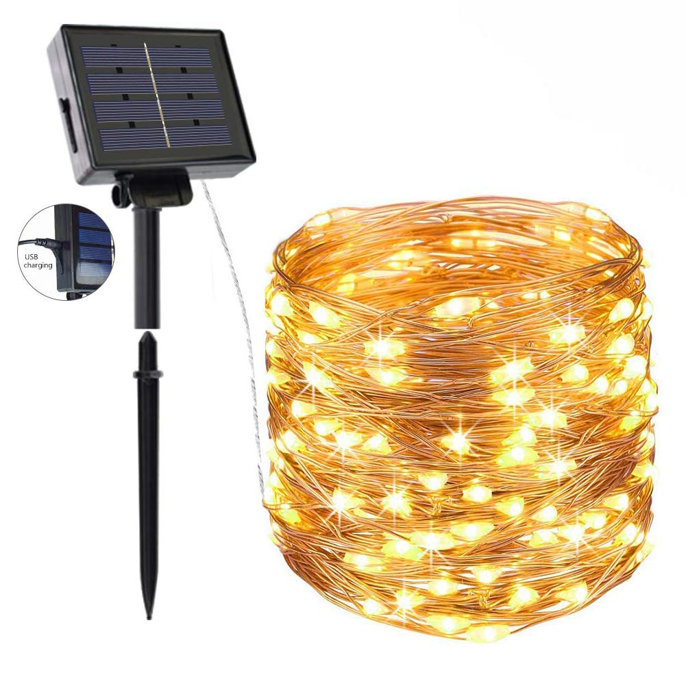 LRIFUE Solar 8 Lightning Modes Powered String Light 55ft/17m 240 LEDs Starry String Lights Copper Wire Lights Ambiance Lighting for Outdoor, Gardens, Homes, Dancing, Christmas Party(Warm White)