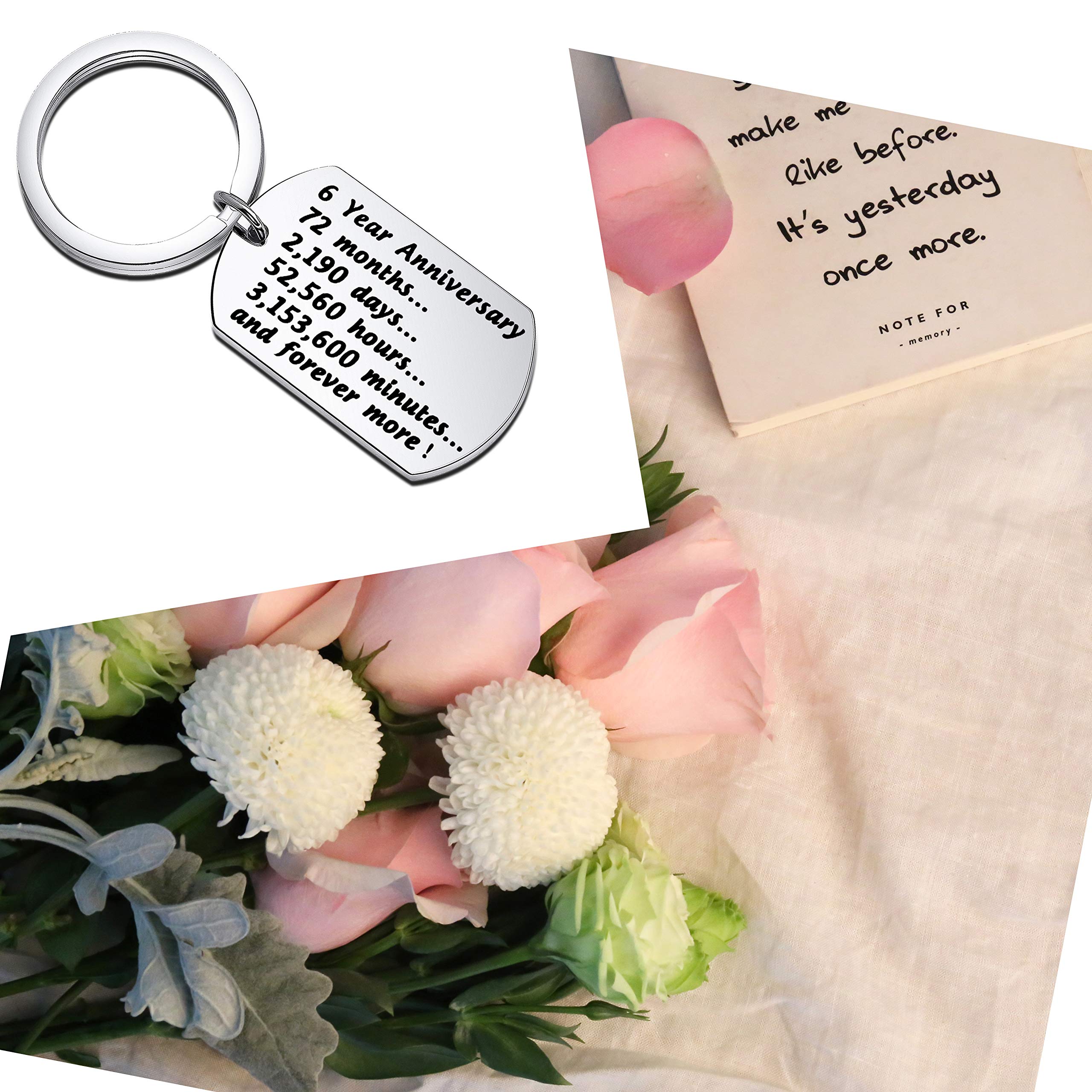 BEKECH Wedding Anniversary Keychain Happy 2rd 6th 7th Anniversary Keyring Gift Wedding Anniversary Keepsake for Him Her Anniversary Jewelry(silver 6year)