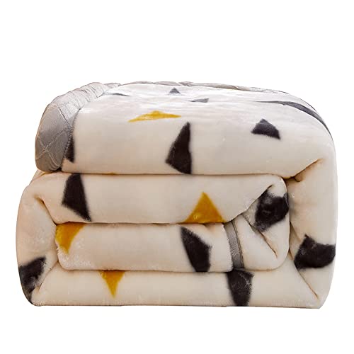 Queenshin Cozy Plush Simple Big Triangle Print Flannel Fleece Blanket, 800 GSM Super Thick Soft Raschel Throw for Sofa Couch Bed 60 * 80 inch, White