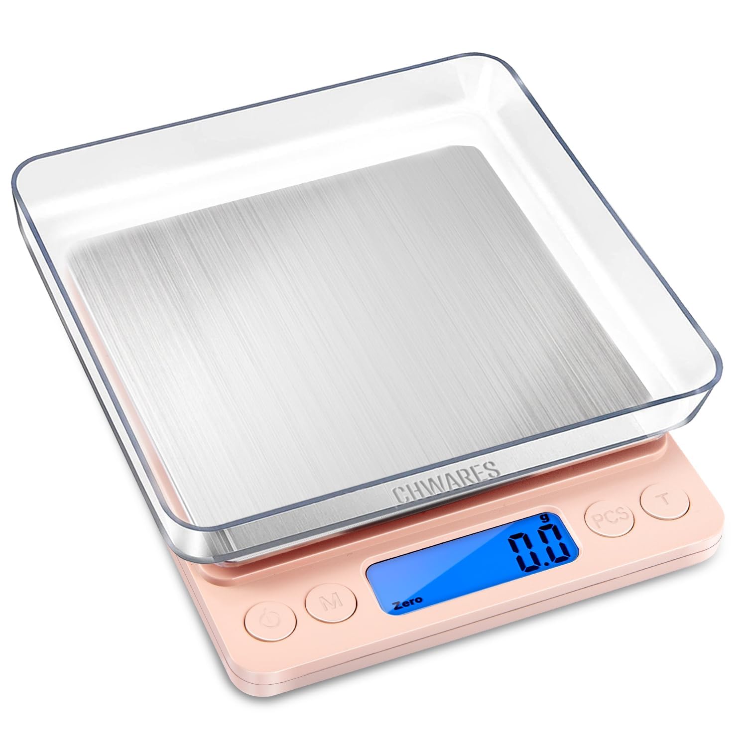 CHWARES Food Scale, Rechargeable Kitchen Scale with Trays 3000g/0.1g, Pocket Scale with Tare Function Digital Scale Grams and Ounces for Weight Loss, Dieting, Baking, Cooking, Meal Prep, Coffee, Pink