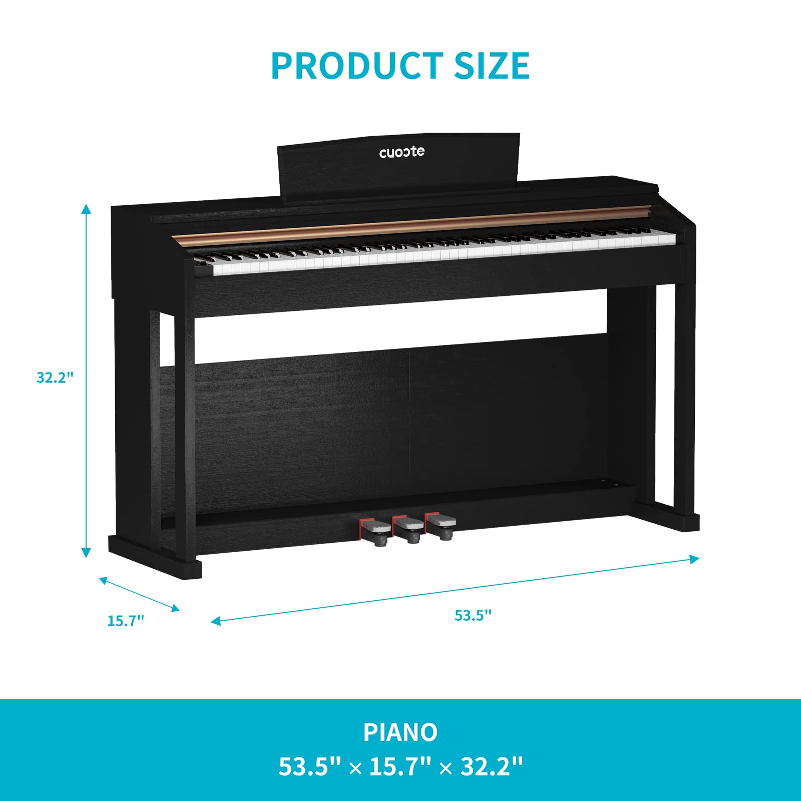 cuoote 88 Key Weighted Hammer Action Digital Piano w/Full-Size Weighted Keys, 3 Metal Pedals, Power Adapter, Headphone Jack, Muti-functional, Multi-tone Selection for Adults Beginners, Black