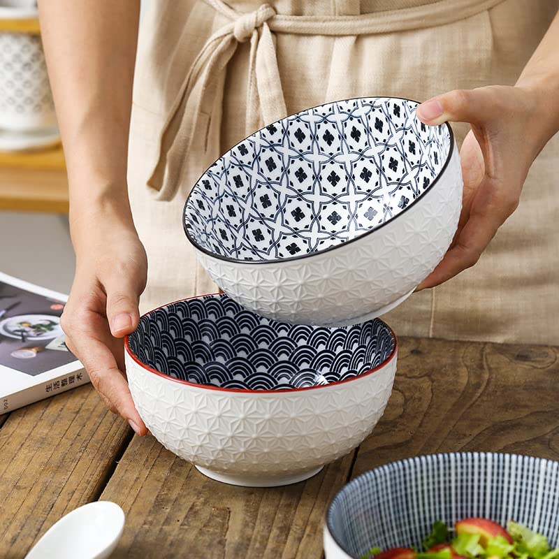 Ceramic Pho Bowls - 35 oz - Porcelain Soup Bowl for Salad, Noodles, Salad, Eating, Cereal Bowl for Fruit, Dishwasher and Microwave Safe - Set of 2