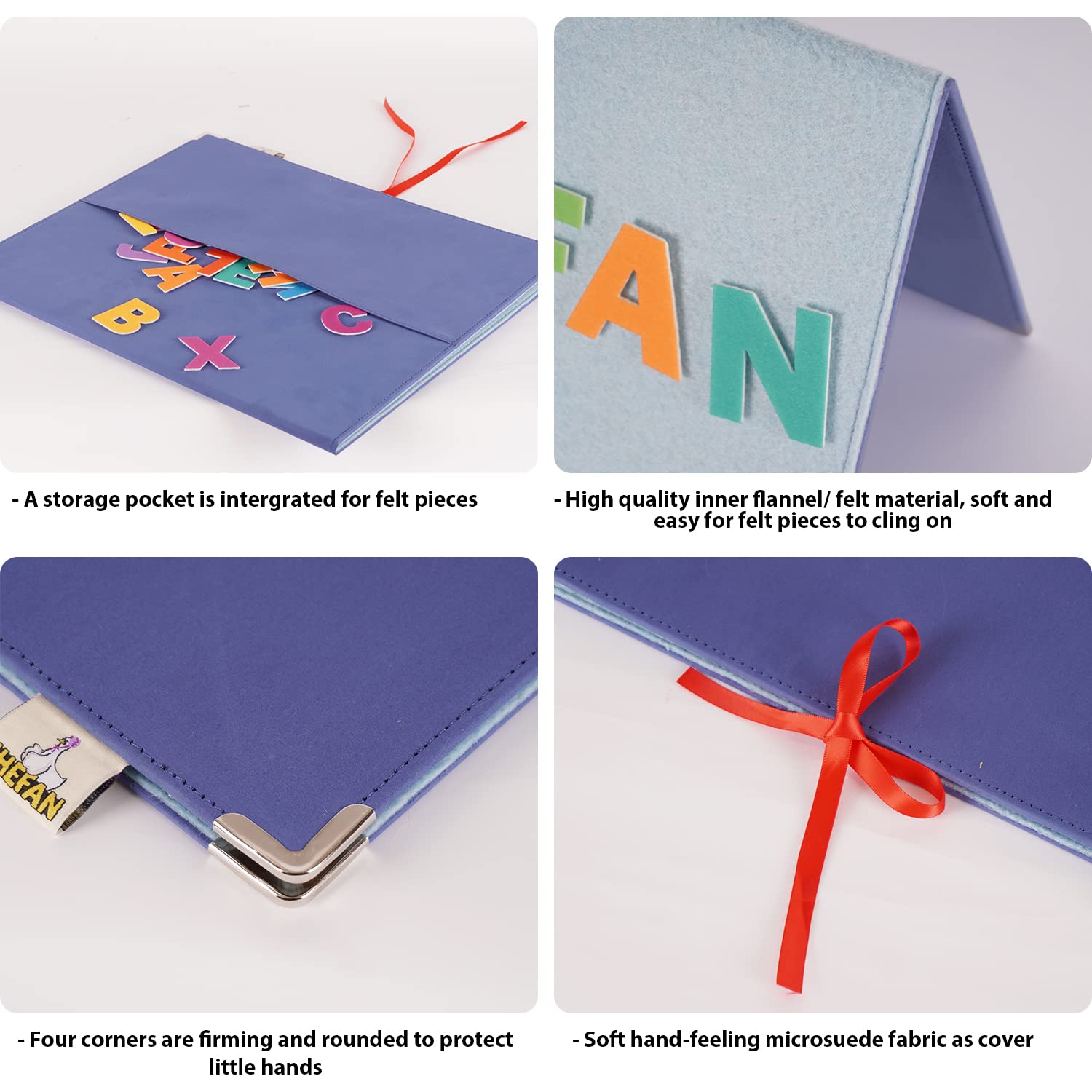 CHEFAN Foldable Felt Board for Toddlers FreeStanding Flannel Board for Kids as Learning Board for Preschool Classroom and Daycare | Use with Felt Set Felt Book as Story Telling Board | Blue Large