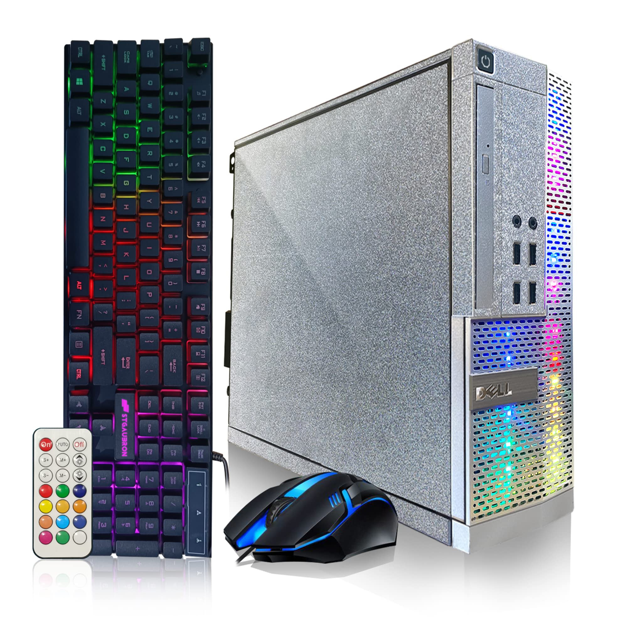 Dell Treasure Box RGB SFF Desktop with Quad CI7 Upto 3.9G, HD Graphics 4600 4K Support, 32G, 1T SSD, DP, VGA, RGB Keyboard Mouse, DVD, WiFi, BT 5.0, Win 10 Pro (Renewed) (Moonlight Silver)