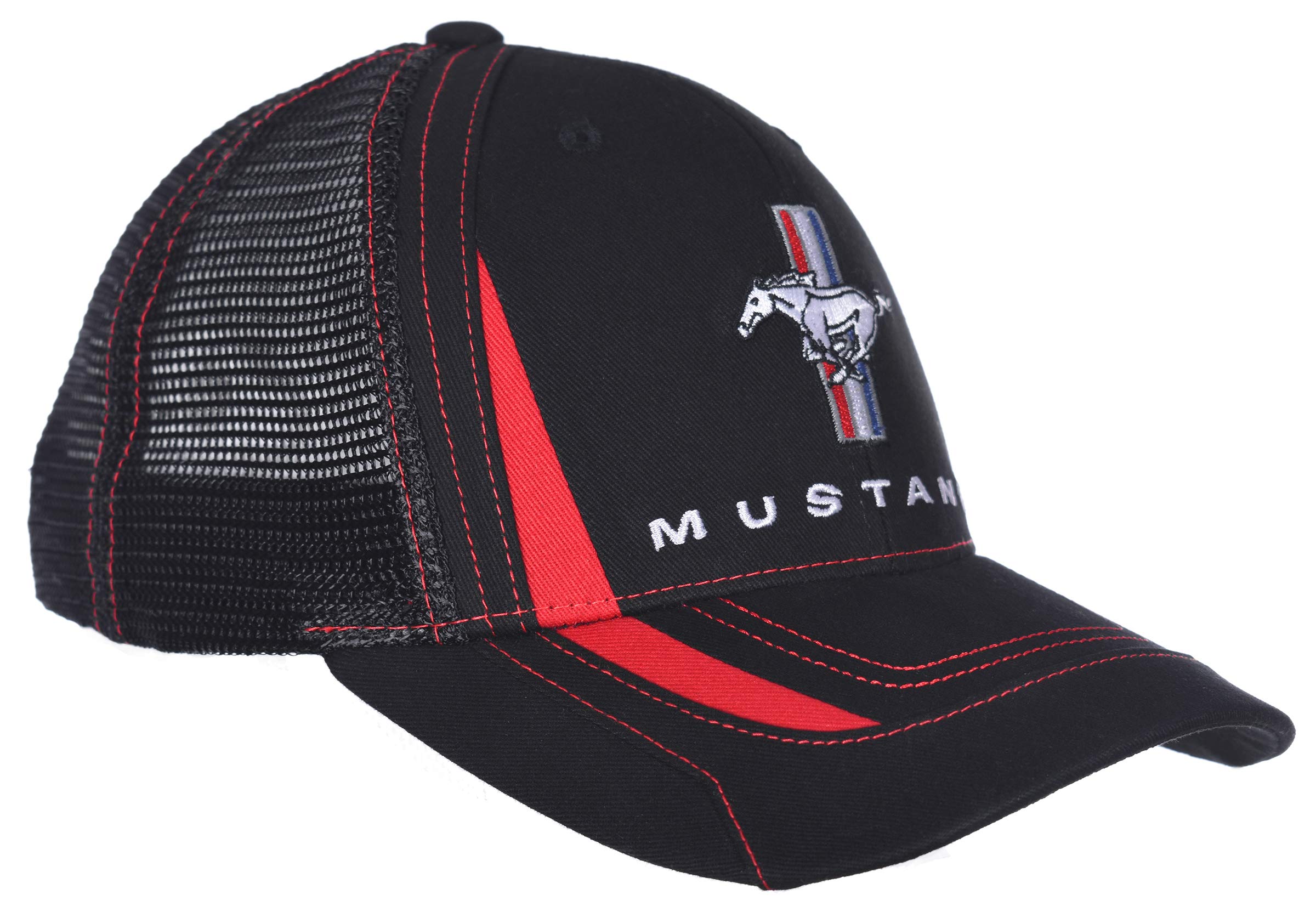 Checkered Flag Men's Ford Mustang Cap Adjustable Black Trucker Hat