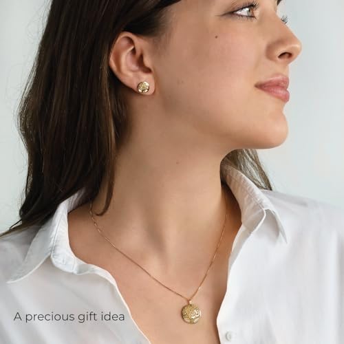 Lucchetta - 14 karat Yellow Gold Tree of Life Studs | 14k Solid Gold Earrings for Women | diameter 0.39in