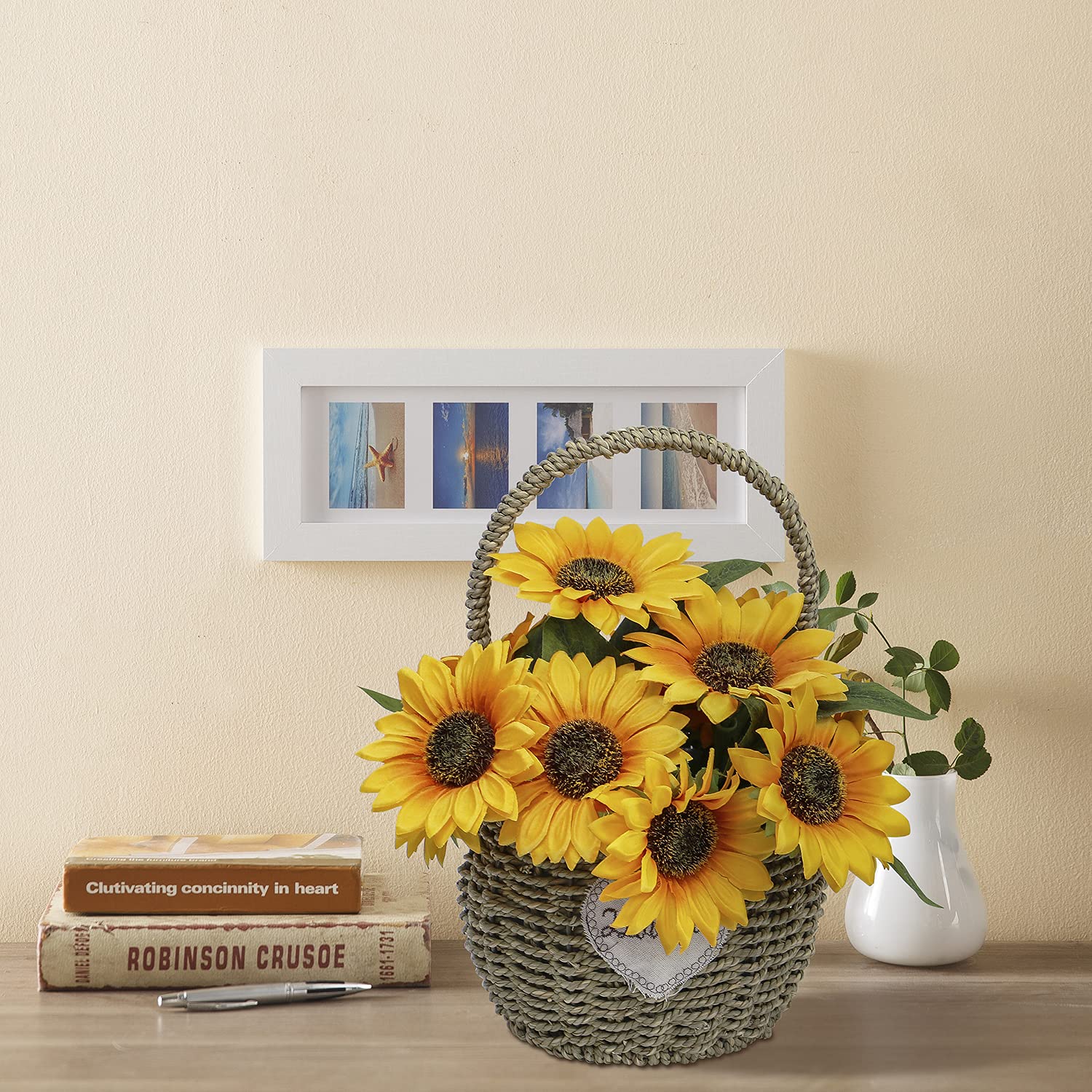 Olrla Artificial Sunflowers with Stems,10pcs Faux Silk Sunflower Bulk for Wedding Bouquet Floral Arrangement Table Centerpieces Home Office Garden Decoration