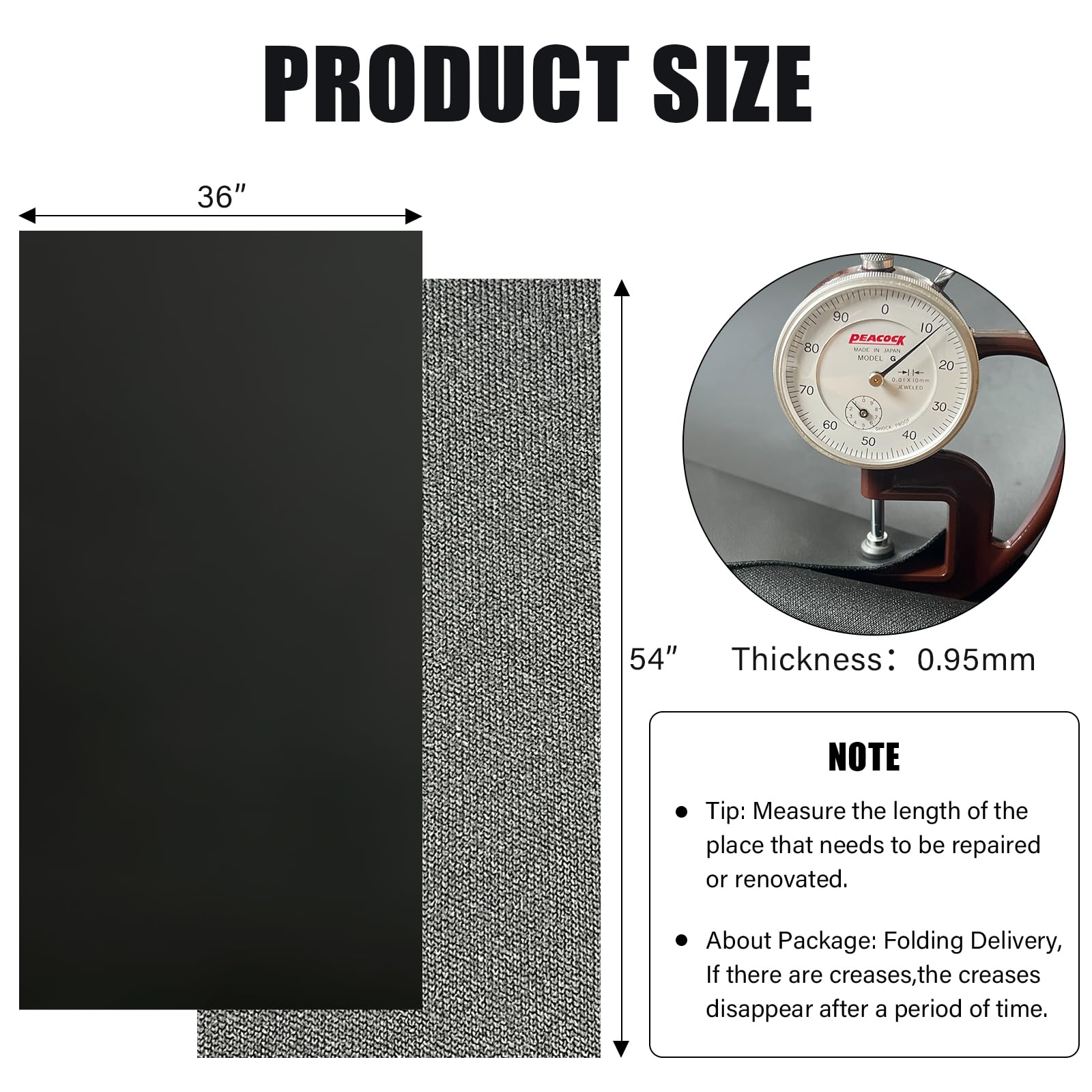 Faux Leather Fabric, 54"x36" Thick Durable Synthetic Upholstery Leather Vinyl, Soft Smooth Waterproof, Durable,Replacement Renovate for Wallets, DIY Projects, Furniture, Car Seats 1 Yard-Black