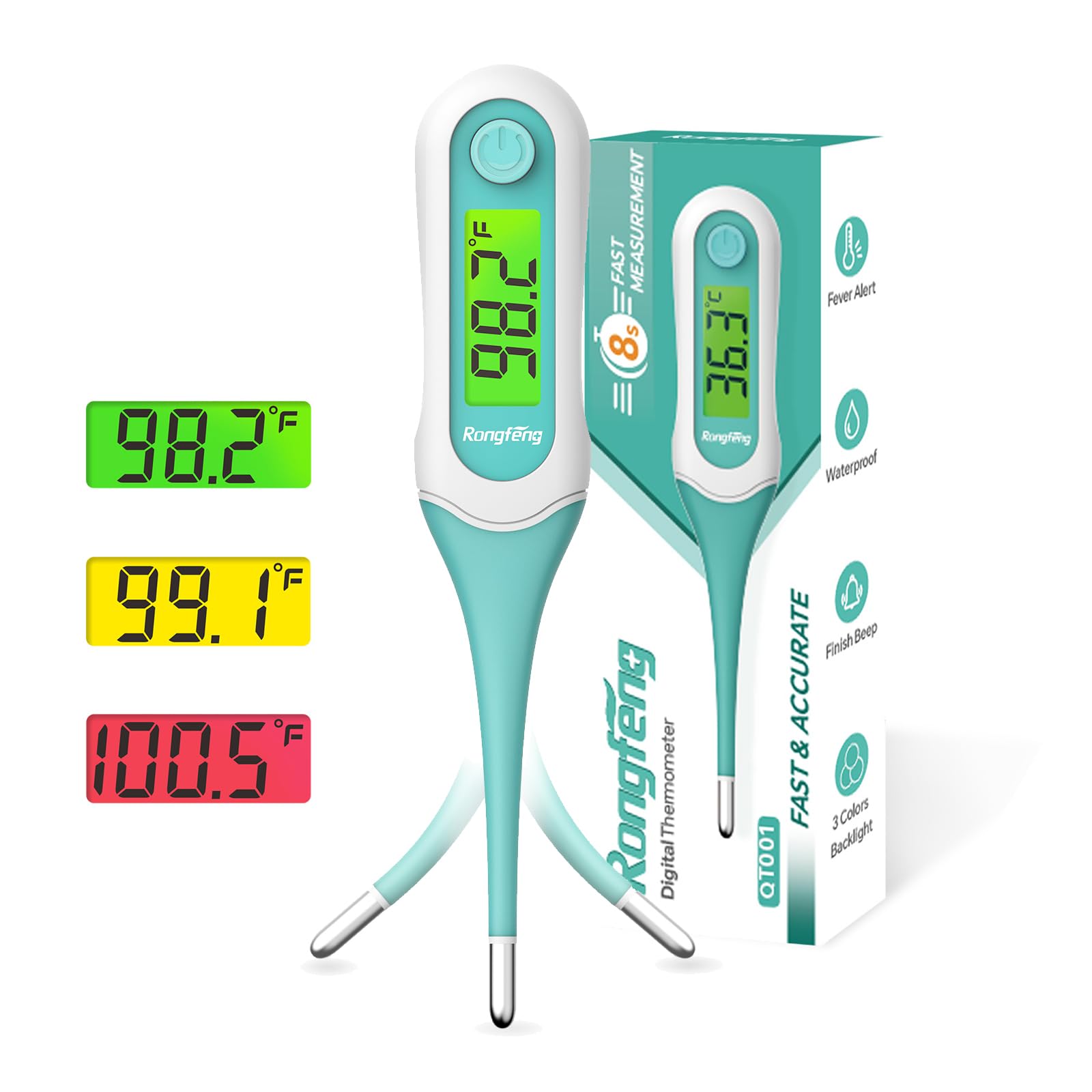 Digital Oral Thermometer, 8s Fast Reading Thermometer for Adults and Kids with 3 Color Backlit and Fever Alarm for Oral, Rectal, Underarm (1)