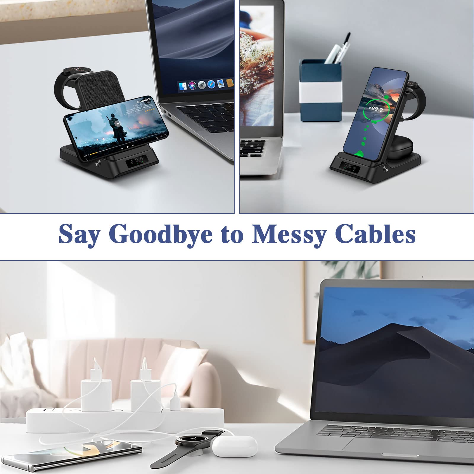 Charging Station for Samsung Wireless Charging 3 in 1: Wireless Charger for Samsung Galaxy S24/S23/S22/S21/S20/S10, Watch 5/4/3/Active2/1, Galaxy Buds/Buds+/Pro/Live/2, 18W Adapter