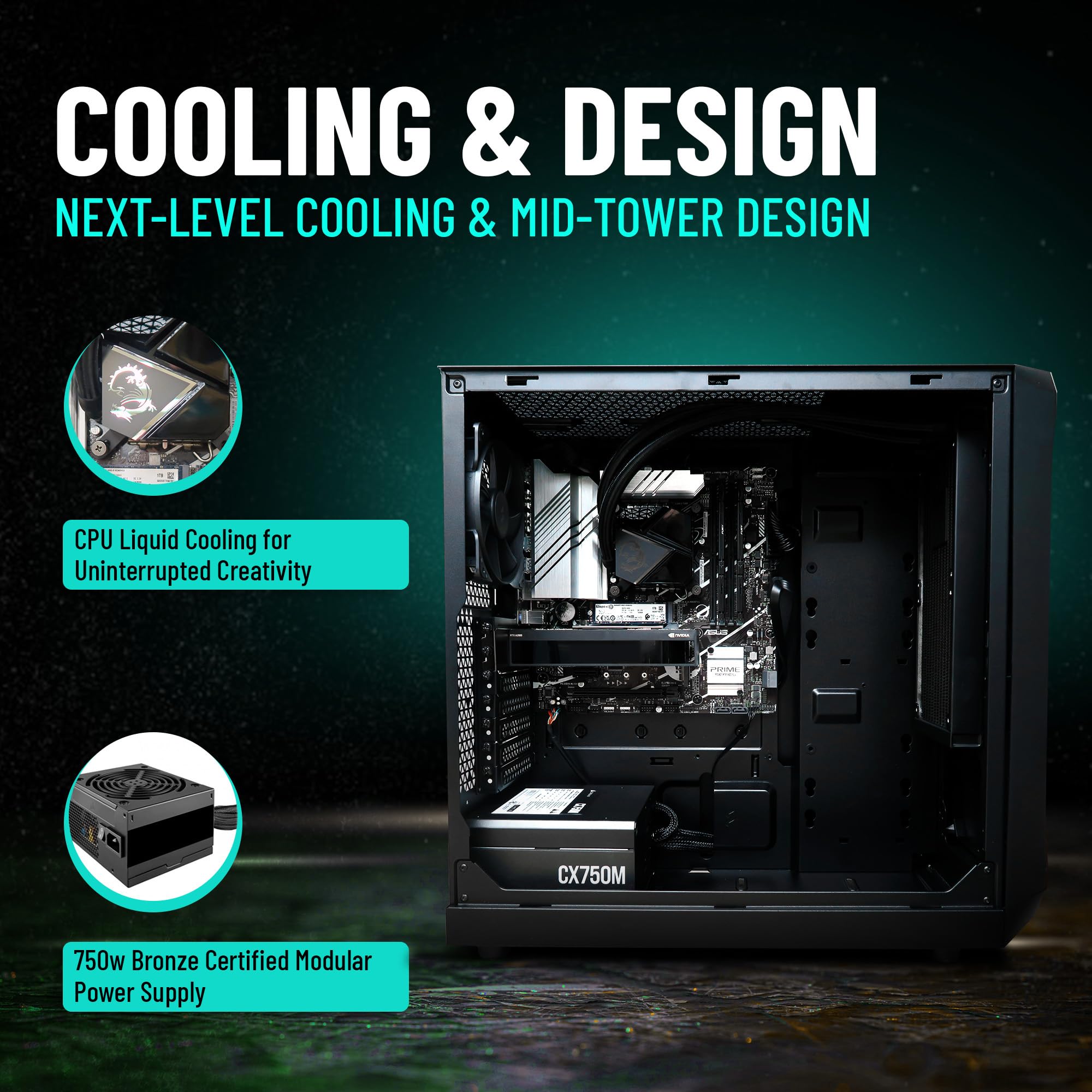 CPU Solutions Video Editing PC, CEV-8965-A126 - HD Workstation - Intel i9-13900KS, 6.0GHz Turbo Boost, 24-Core, 64GB DDR5 RAM, 2TB NVMe SSD, Quadro RTX A2000, Windows 11 Pro Computer Tower