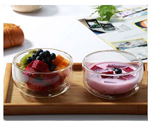 GracesDawn high temperature resistant double layer glass bowl borosilicate heat-resistant glass tableware transparent fruit salad bowl (300ml double bowl)