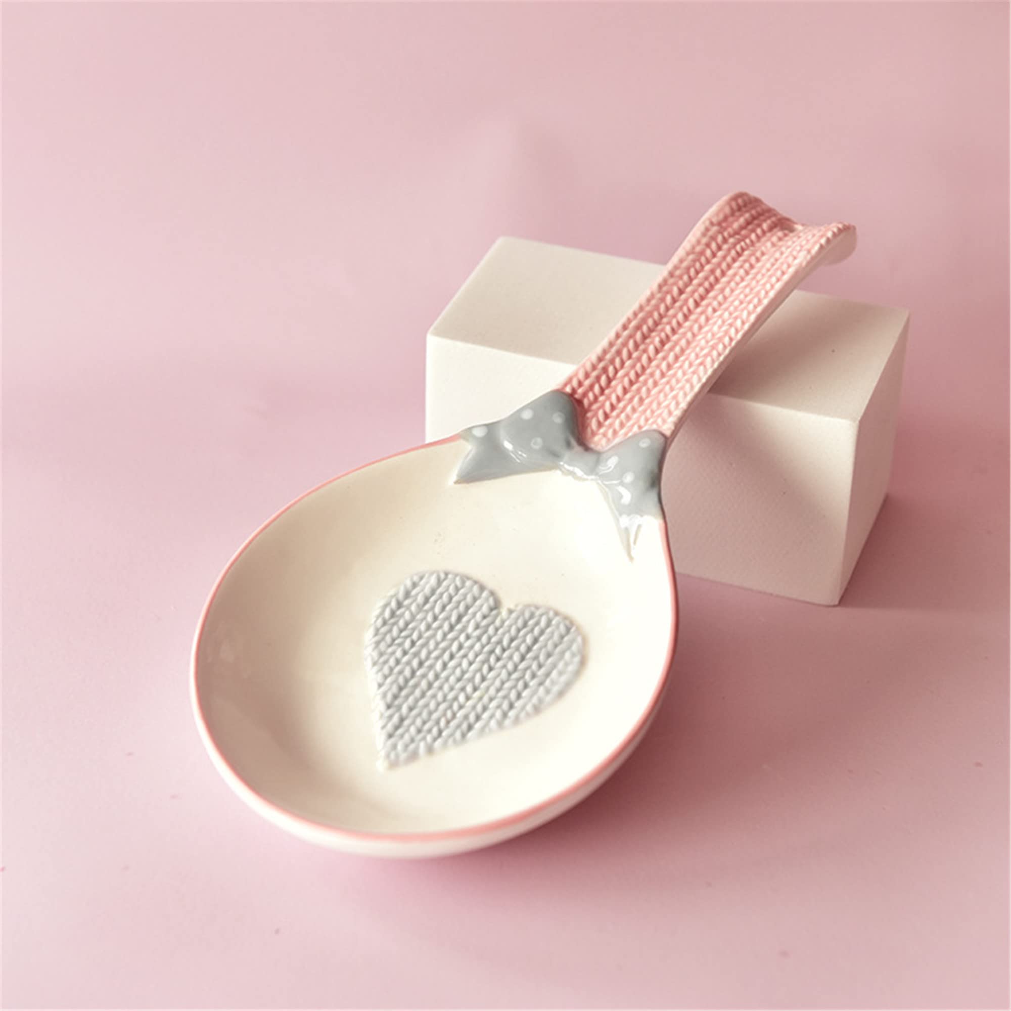 Ceramic Spoon Rest for Stove Top,Cooking Large Spoon Holder for Kitchen Counter/Stove Top/Dining Table, Modern Farmhouse Decor,Pink White