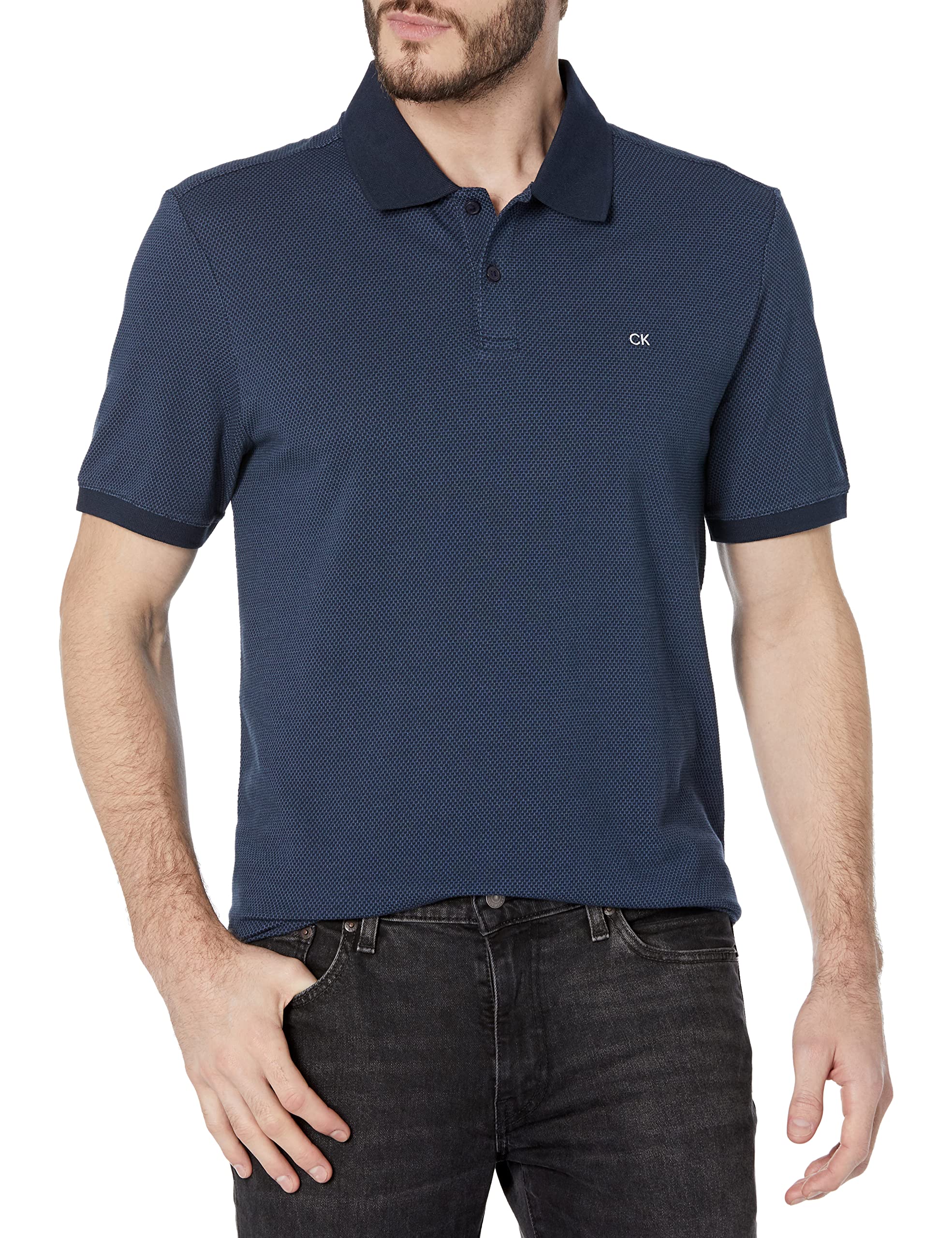 Calvin Klein Men's Jacquard Refined Polo, DARK SAPPHIRE