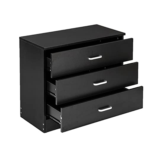 FFNUM Bedside Table Wood Simple 3-Drawer Dresser Night Stand Side Table for Living Room Bedroom(White, Black) Night Stand (Color : Black)