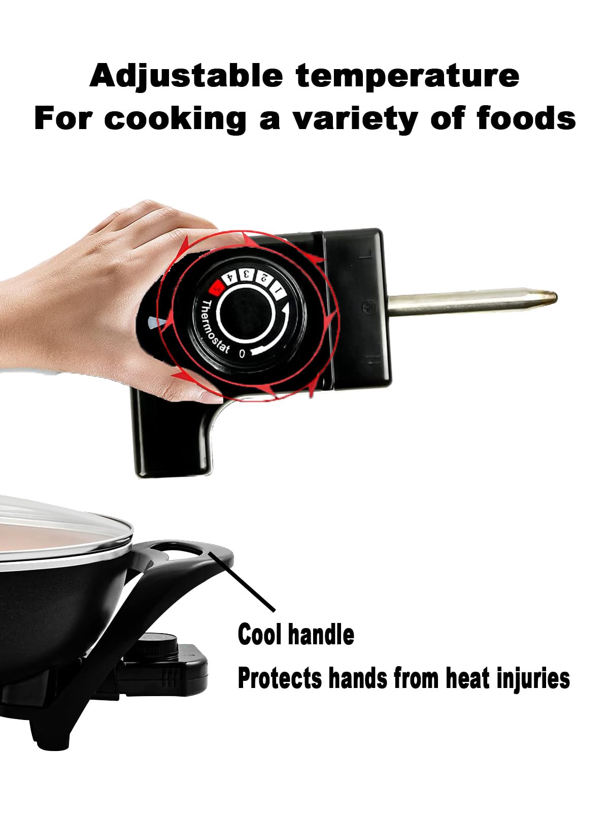 Electric Wok With Lid Nonstick - Electric Skillet Serves For 6 People, Portable Countertop Cooking Wok, 5-Dial Temperature Control, 13inch, Black