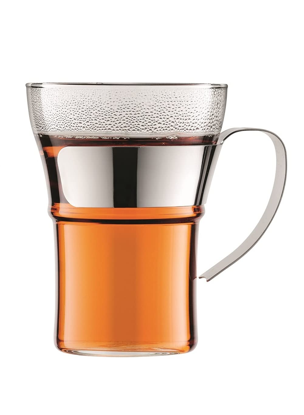 Bodum ASSAM Coffee Glass Set (Metal Handle, Dishwasher Safe, 0.35 L/12 oz) - Pack of 2, Shiny
