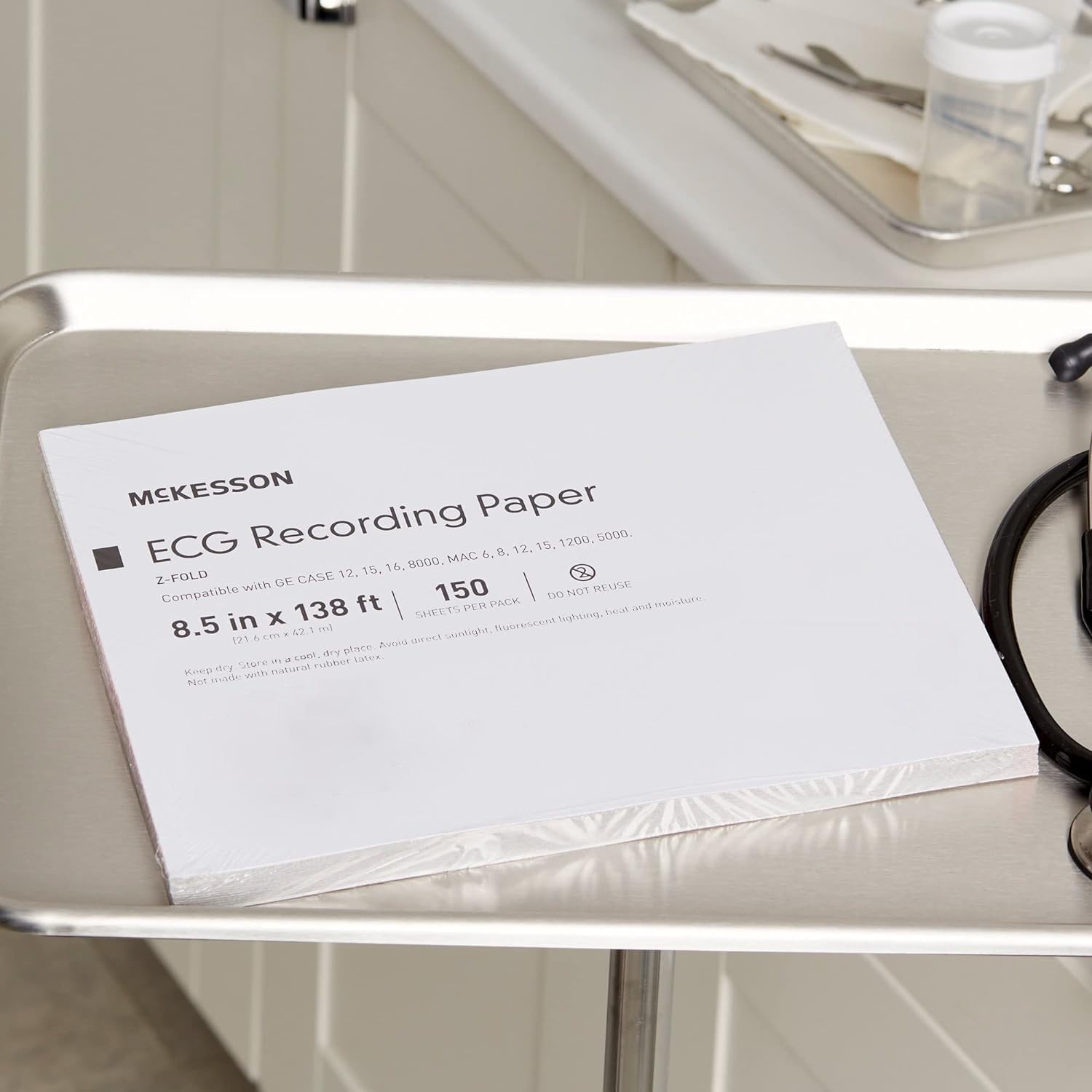 ECG Paper Depot ECG Recording Paper, Red Grid Thermal Paper, 8 1/2 in x 138 ft, 150 Count, Compatible with GE Case 12,15,16,8000, MAC 6,8,12,15,1200, 5000 (1 Pack)