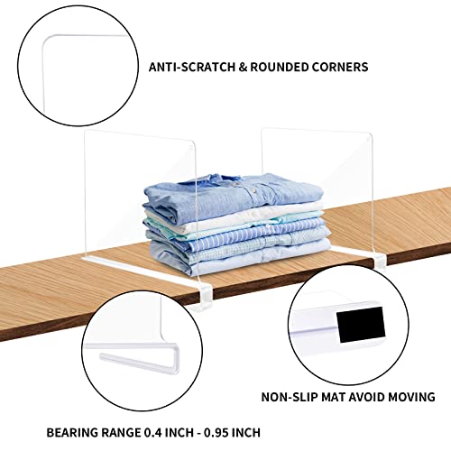 HOLIIO 8PCS Acrylic Shelf Dividers,Clear,Plastic Closets Shelf and Separator Organization for Bedroom, Kitchen and Office