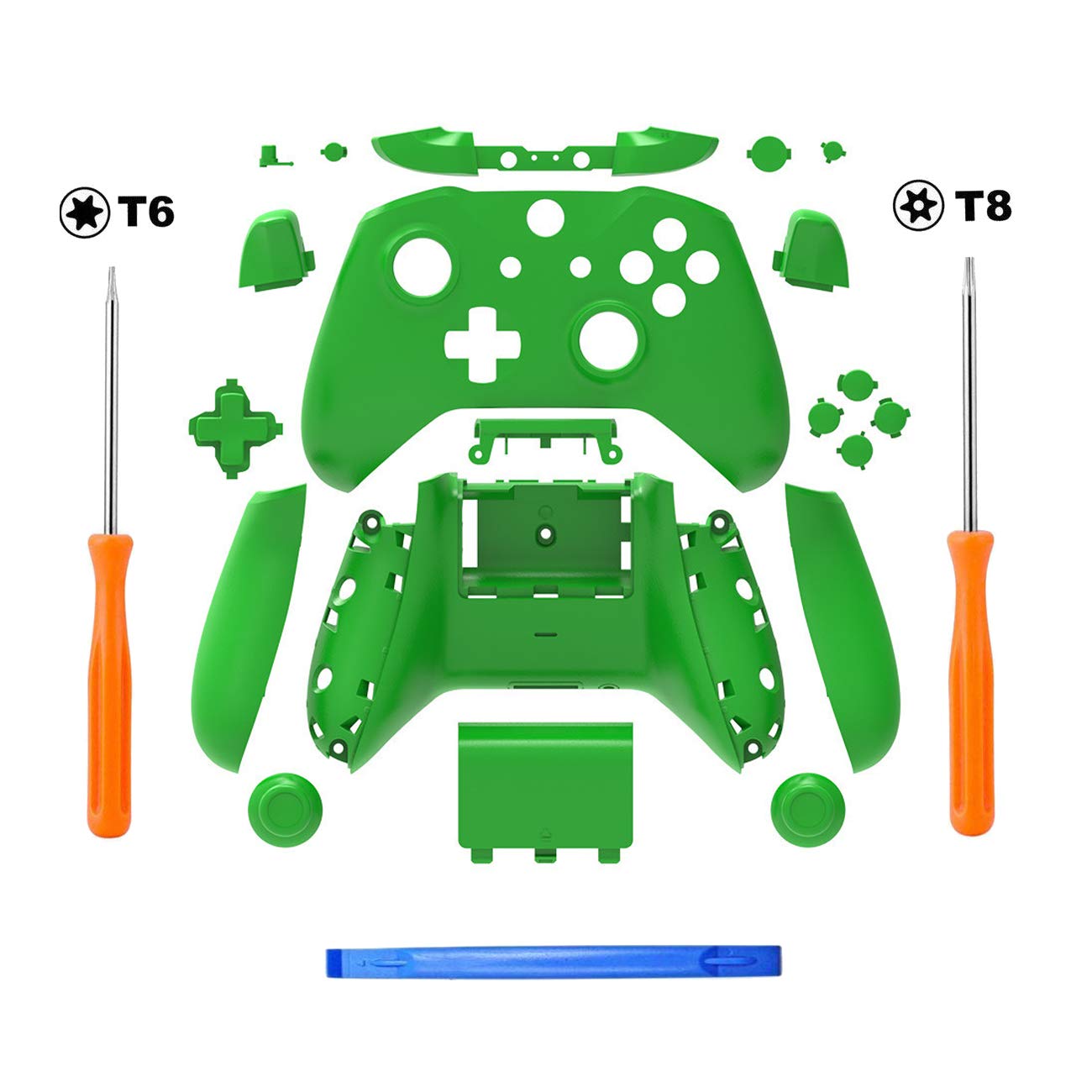 SN-RIGGOR Replacement Housing Full Shell Set Full Buttons Set Faceplates ABXY Buttons RB LB Bumpers for Xbox One S Slim Controller (3.5 mm Headphone Jack) S Controller Repair Parts (Green)