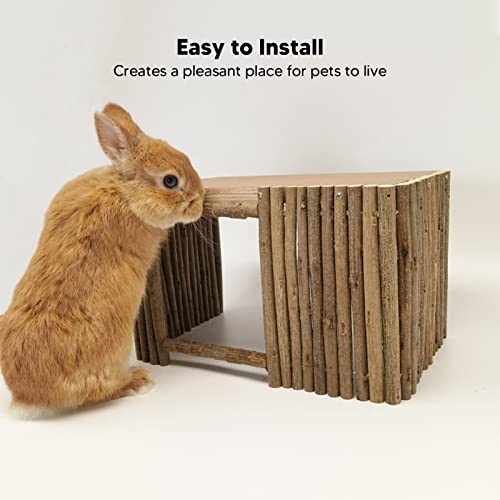 HEEPDD Wooden Small Pet Hideout, Breathable Fence Small Animal Hideout Hut with Platform for Hamster Guinea Pig Bunny Chinchilla