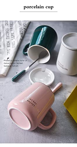 Ceramic Mug Birthday Gifts for Women China Tea Cups with Spoon Coffee Cup Suitable for Making Tea,Cold Drinks,Hot Drinks,Coffee,Etc(Pink,14.5oz)