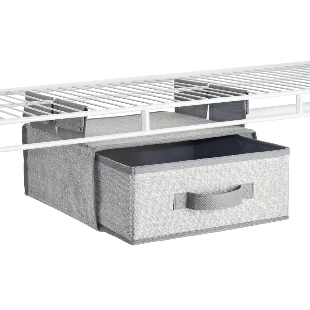 mDesign Soft Fabric Over Closet Shelving Hanging Storage Organizer with Removable Drawer for Closets in Bedrooms, Hallway, Entryway, Mudroom - Textured Print with Solid Trim - Gray