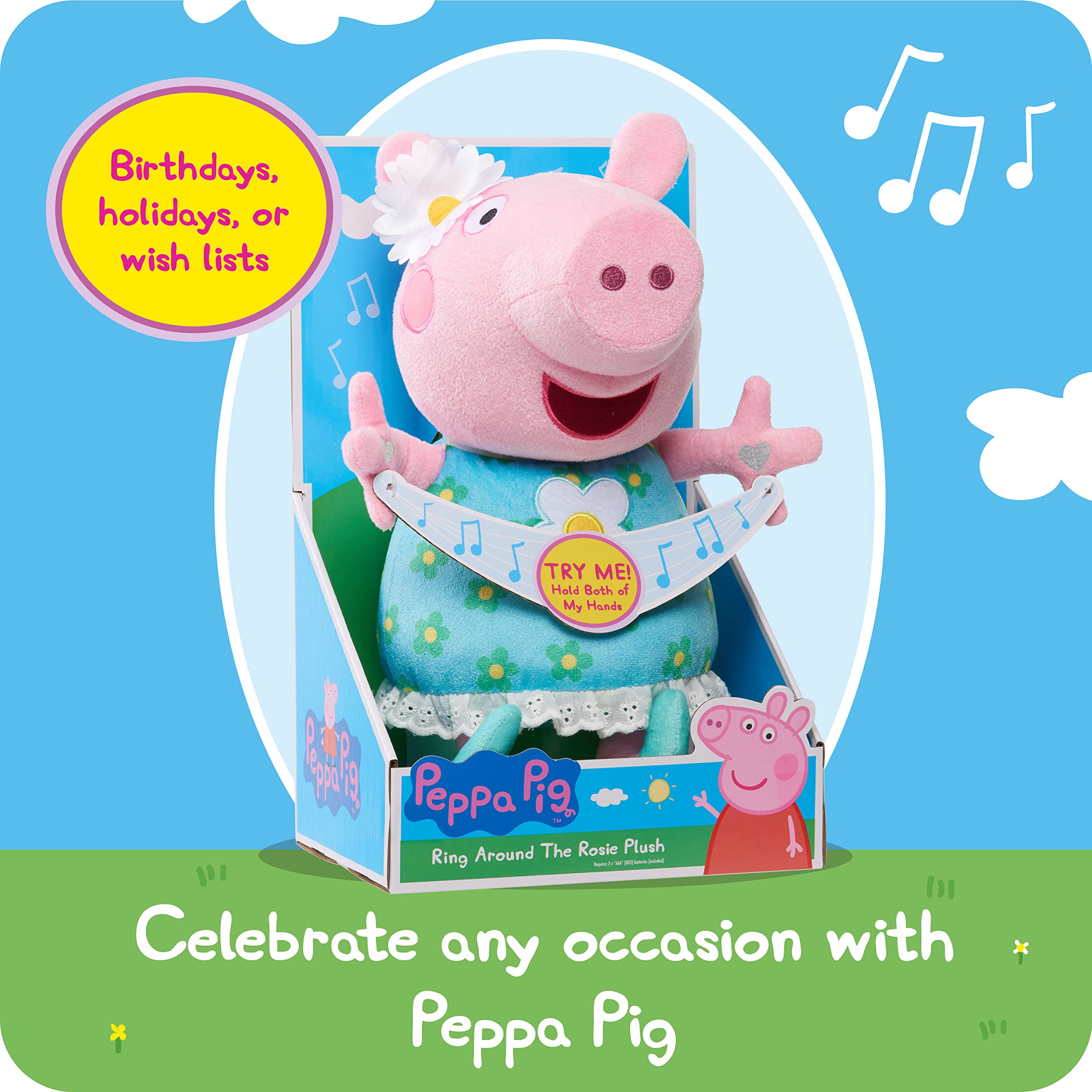 Peppa Pig Ring Around the Rosie 13-inch Singing Plush Stuffed Animal, Interactive Toy, Kids Toys for Ages 3 Up by Just Play