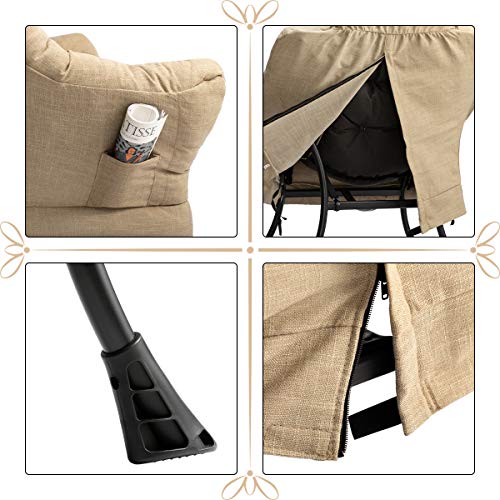 HollyHOME Modern Cotton Fiber Fabric Lazy Chair, Accent Contemporary Lounge Chair, Single Steel Frame Leisure Sofa Chair with Armrests and A Side Pocket, Thick Padded Back, Coffee&White
