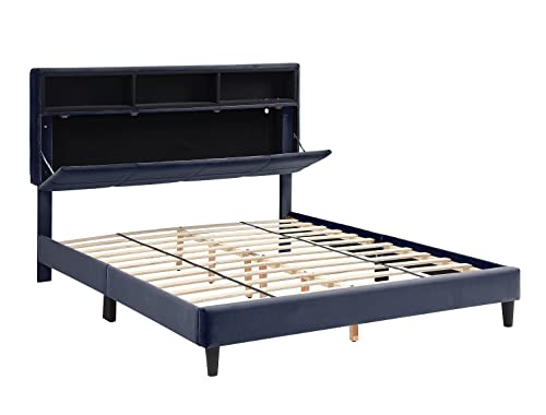 Furniture of America Halifax Modern Storage Fabric California King-Size Bed with USB for Bedroom, Guest Room Bed, Gray