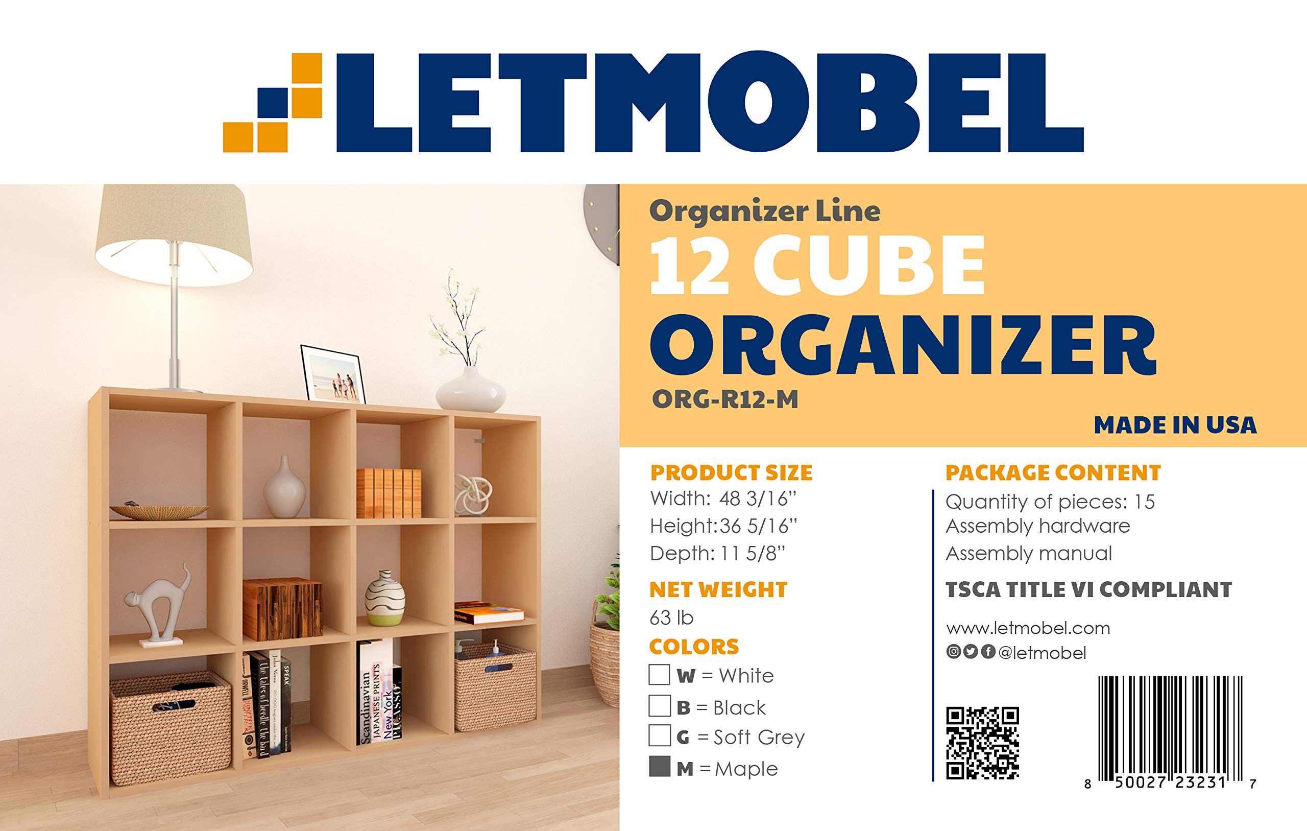Letmobel Cube Organizer | Book Shelf Organizer with Cube Storage Shelf | DIY Cubical Storage Organizer | Shelf Organizer for Bedroom Living Room Office | Cube Shelf for Home Offices (12 Cube, Black)