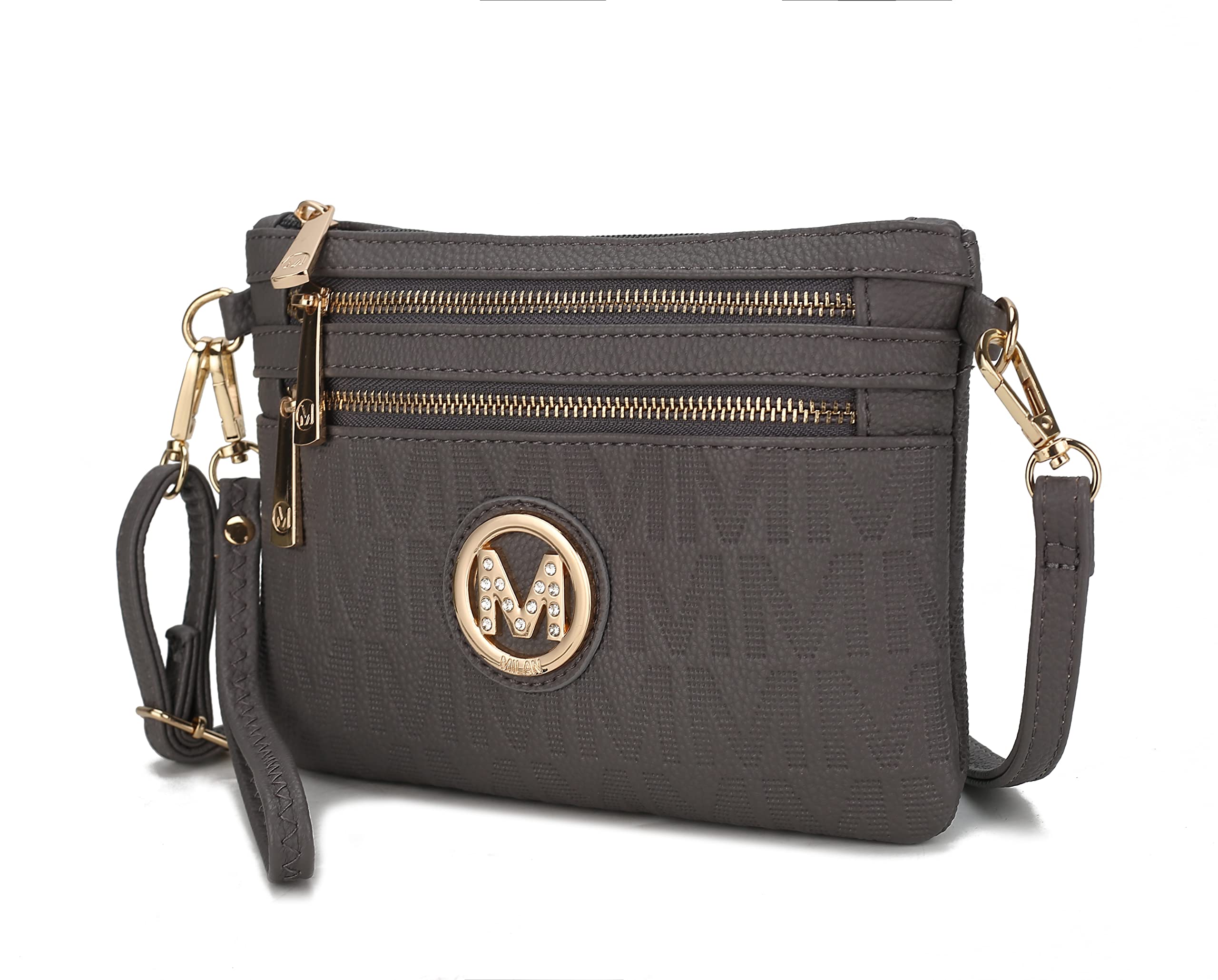 MKF 2 in 1 Crossbody Bags for Women, Wristlet Purse - Ladys Small PU Leather Messenger Handbag - Adjustable Strap Grey