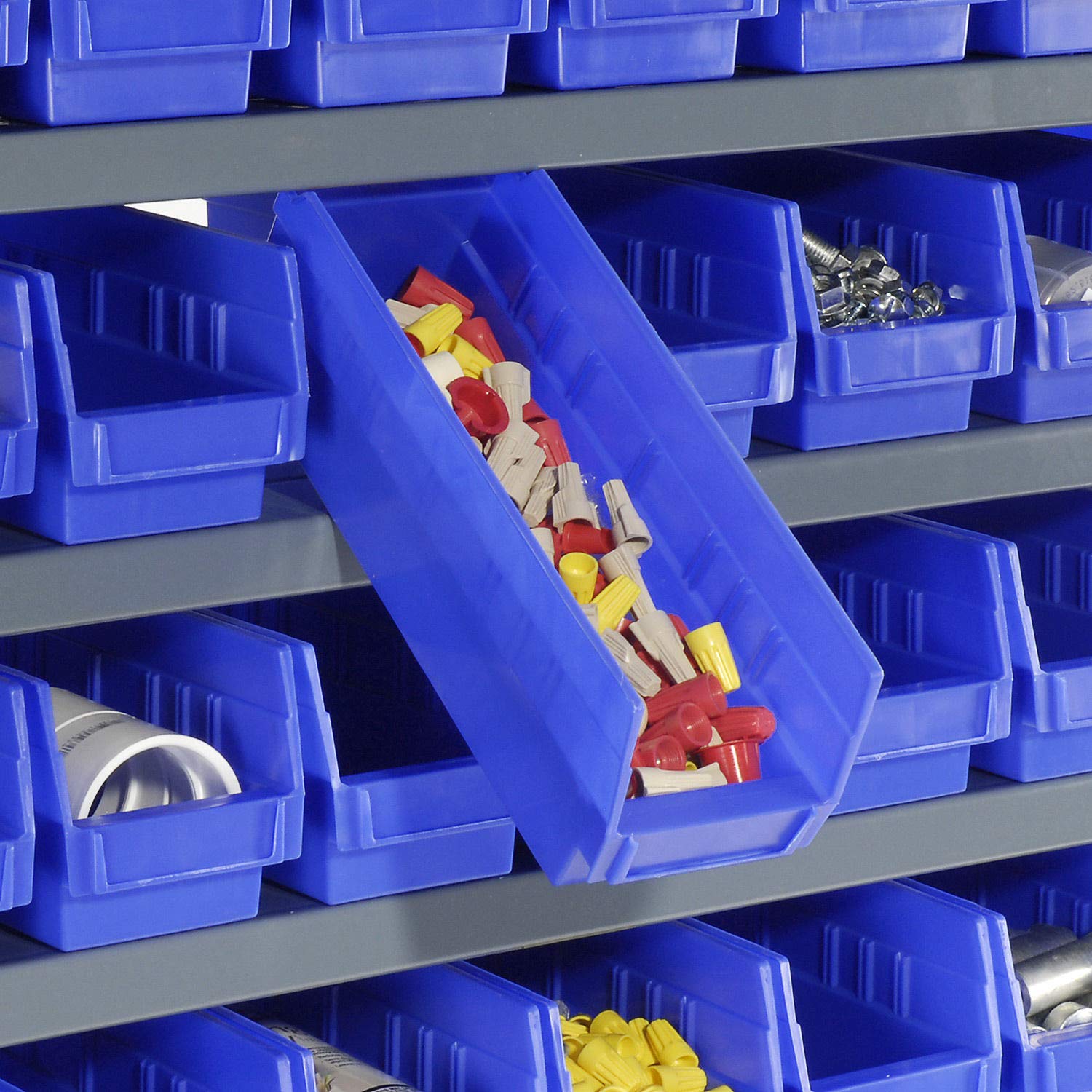 Global Industrial 13 Shelf Steel Shelving with (96) 4" H Plastic Shelf Bins, Blue, 36x12x72