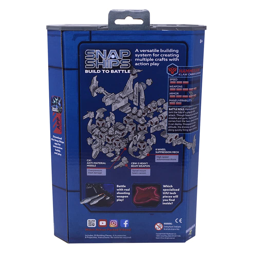 Snap Ships — KOMPLEX Hammerjaw K.L.A.W. Gunship — Building Toy Sets — 3 Builds — Ages 8+