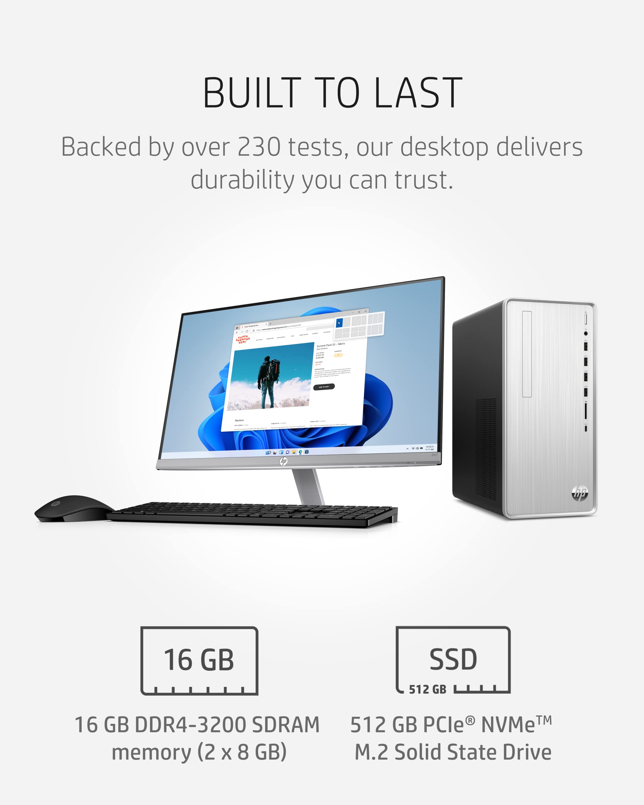 HP Pavilion Desktop PC, AMD Ryzen 7 5700G, 16 GB RAM, 512 GB SSD, Windows 11 Pro, Wi-Fi 5 & Bluetooth Connectivity, 9 USB Ports, Wired Mouse and Keyboard Combo, (TP01-2022, 2021) (Renewed)