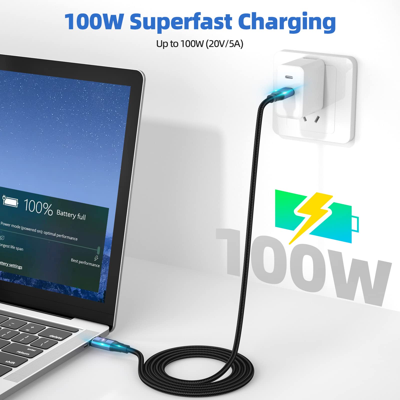 DuHeSin 100W Magnetic USB C to USB C Charging Cable, 24Pin PD Fast Charge USB 4 20Gbps Data Transfer 8K@60Hz Video for MacBook Pro/Air and More Type C Phones (6.5ft)