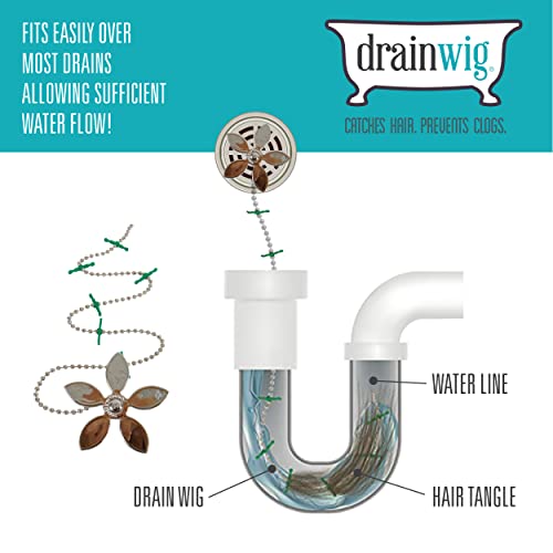 DrainWig Shower Drain Hair Catcher, Disposable Drain Protector, Silver Flower, 2 Pack
