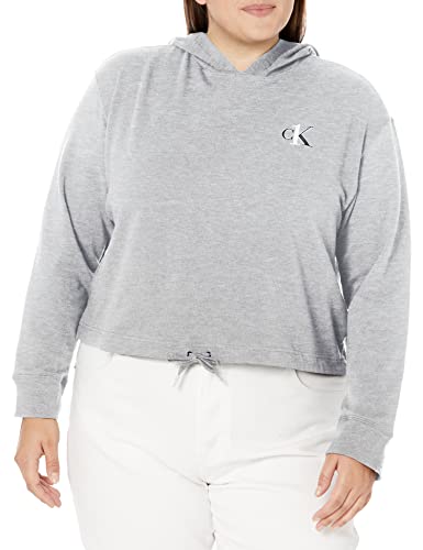 Calvin Klein Women's CK One French Terry Cropped Long Sleeve Hoodie, Grey Heather, M