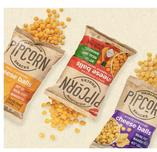 Heirloom Cheddar Cheese Balls by Pipcorn - 4.5oz - Organic Cheese, No Artificial Anything, Non-GMO Heirloom Corn, No Preservatives, Gluten Free