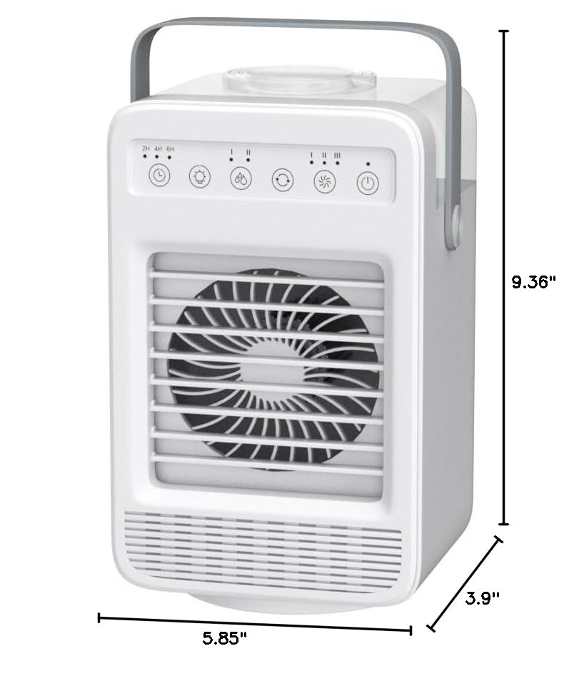 Personal Air Cooler, 70°Oscillating Evaporative Ultra Portable Personal Air Cooler with 7 Colors LED Light, 4 Wind Speeds, 2 Refrigeration, 2/4/6Timer, 2 Spray Modes and 450ml large tank for Office