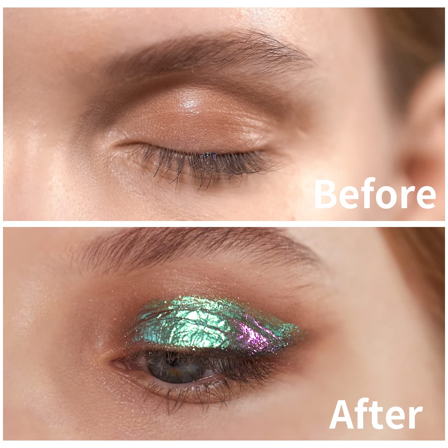 CHARMACY Multichrome Liquid Glitter Eyeshadow, Color Changing Eyeshadow, Metallic Pigmented Long Lasting with No Crease Sparkling Eyeshadow Chameleon Makeup (Pink-Purple-Sliver #11)