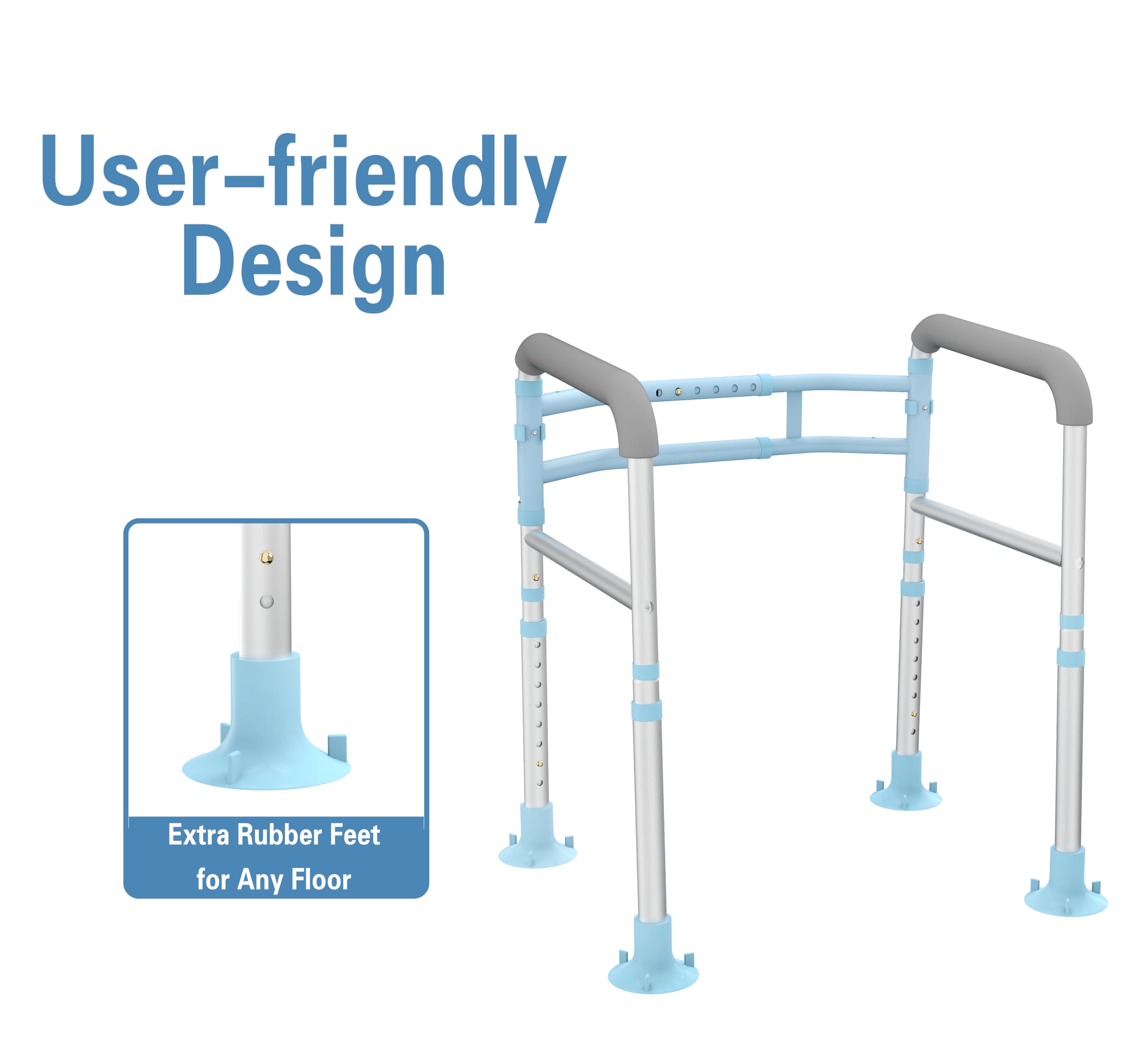 Delog Stand Alone Toilet Safety Rail - Adjustable Width & Height Fit Any Toilet, Medical Toilet Frame for Elderly Handicap Disabled, Folding Handrails