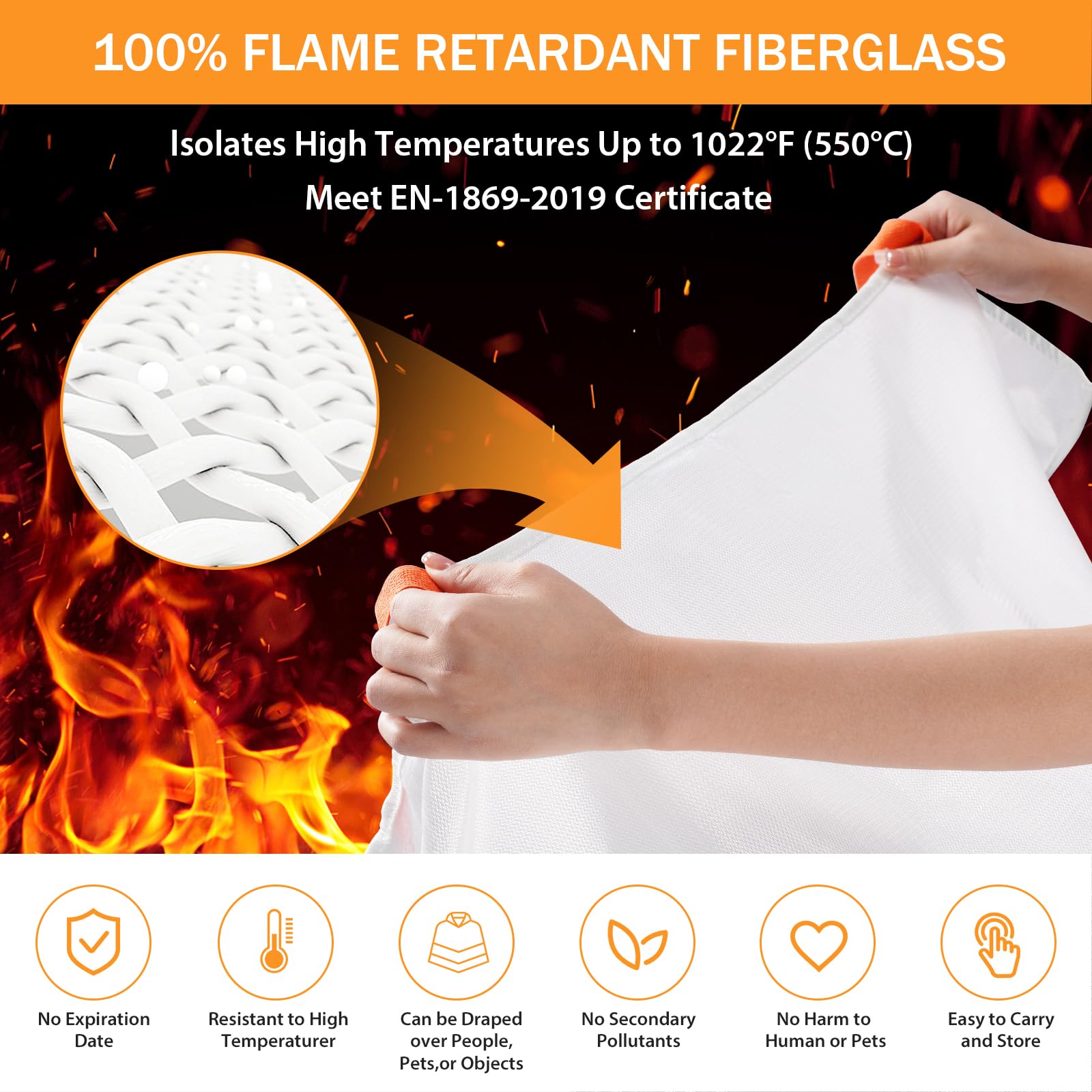Emergency Fire Blanket for Home Kitchen - 39.4"x39.4" Flame Suppression Fiberglass Fire Blankets for Camping, Grill, Car, Office, Warehouse, Fireplace, Survival, Safety Altaz (2 Pack)